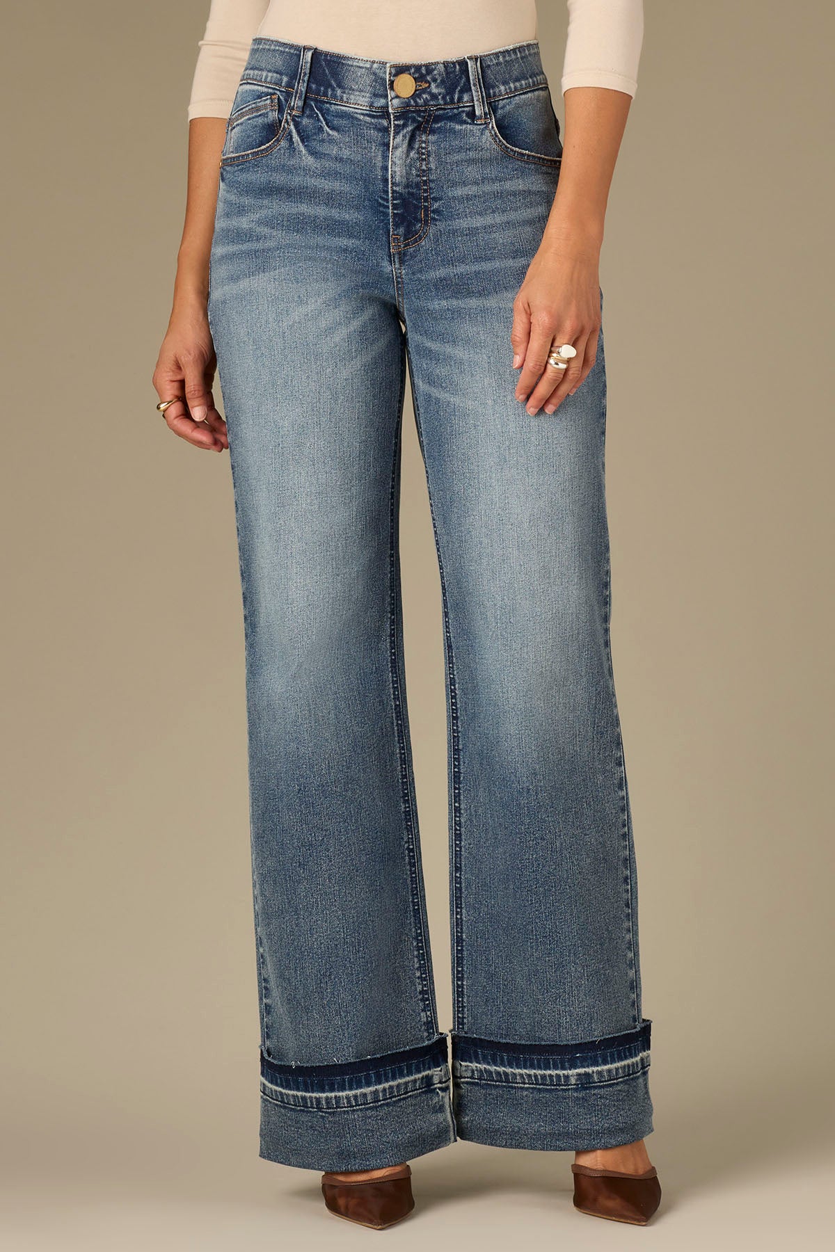 High Rise Sam Wide Leg Jeans with Reverse Release Cuff and Strings ...