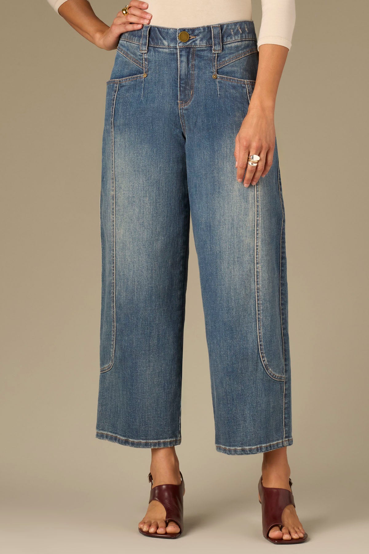 High Rise V-Pocket Barely Barrel Jeans with Front Panels – Wit & Wisdom